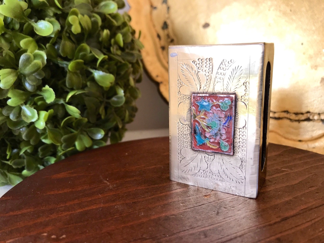 Brass Matchbox Case - Vintage Brass & Cloisonne Matchbox Cover - Vesta ...