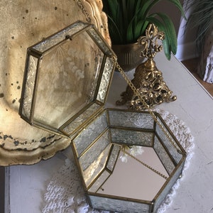 Glass & Brass Mirrored Display Box Vintage Etched Glass Trinket Box ...