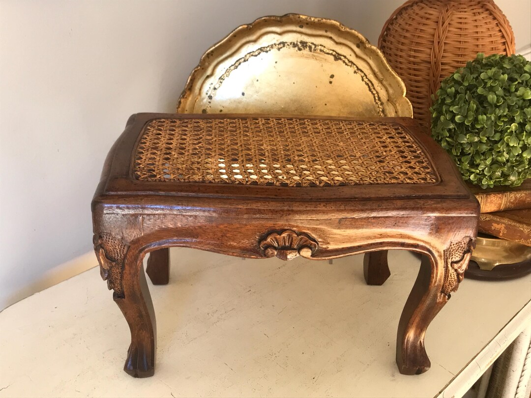 Vintage French Provincial Footstool - Caned Footstool - Rattan Footstool - French Country ...