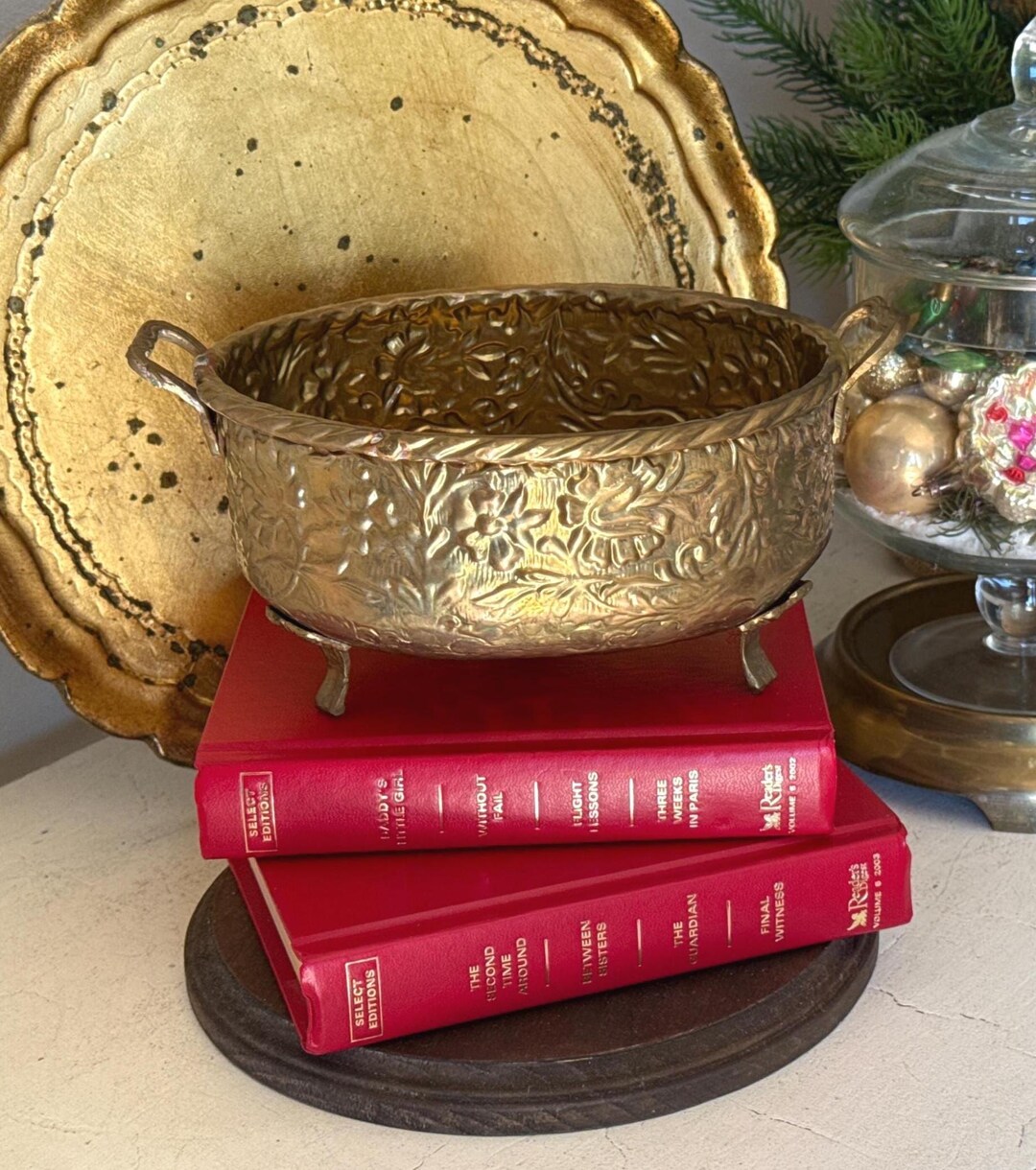 Vintage Brass Cachepot Planter - Oval Brass Claw Foot Cachepot Planter ...