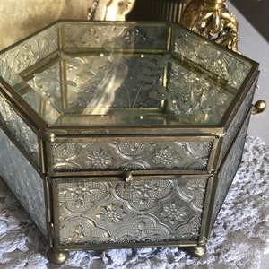 Glass & Brass Mirrored Display Box Vintage Etched Glass Trinket Box ...