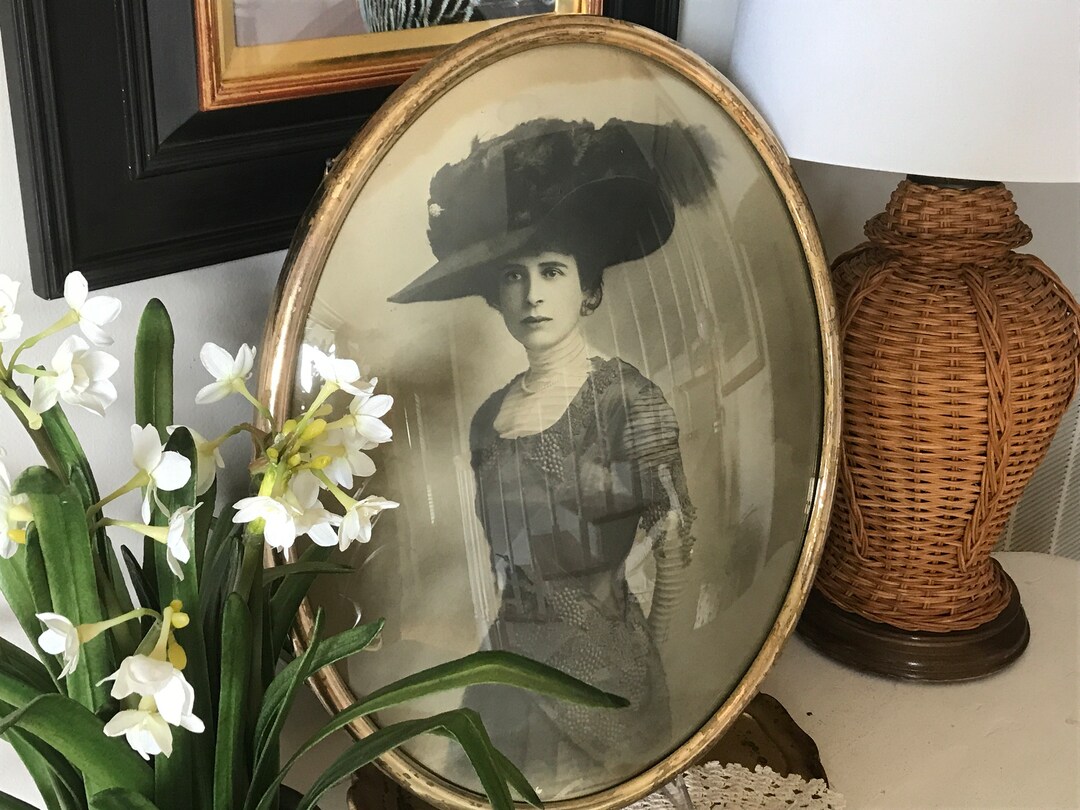 Antique Large Oval Brass Frame W/portrait 20x16 Convex Oval Frame ...