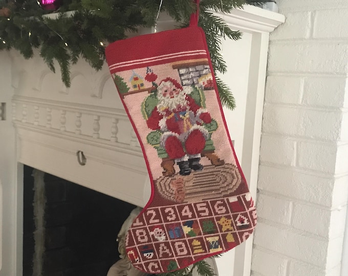 Needlepoint Santa Stocking - Vintage Needlepoint Stocking - Needlepoint ...