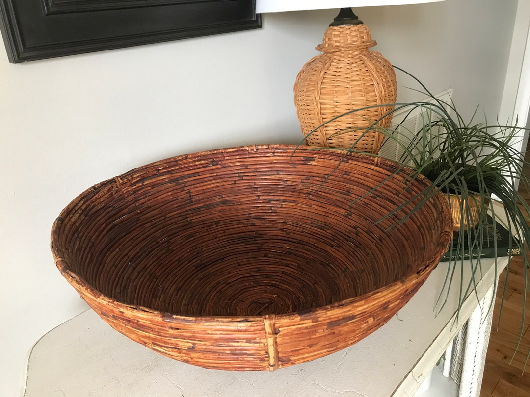 Vintage Coiled Pencil Reed Bowl Large Coiled Reed Basket Crespi Style ...