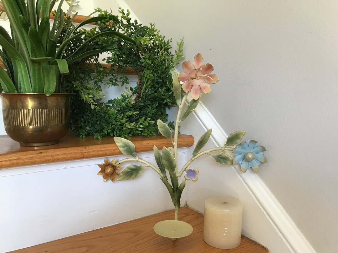 Tole Wall Sconce - Vintage Wall Sconce - Floral Metal Tole Wall Sconce ...