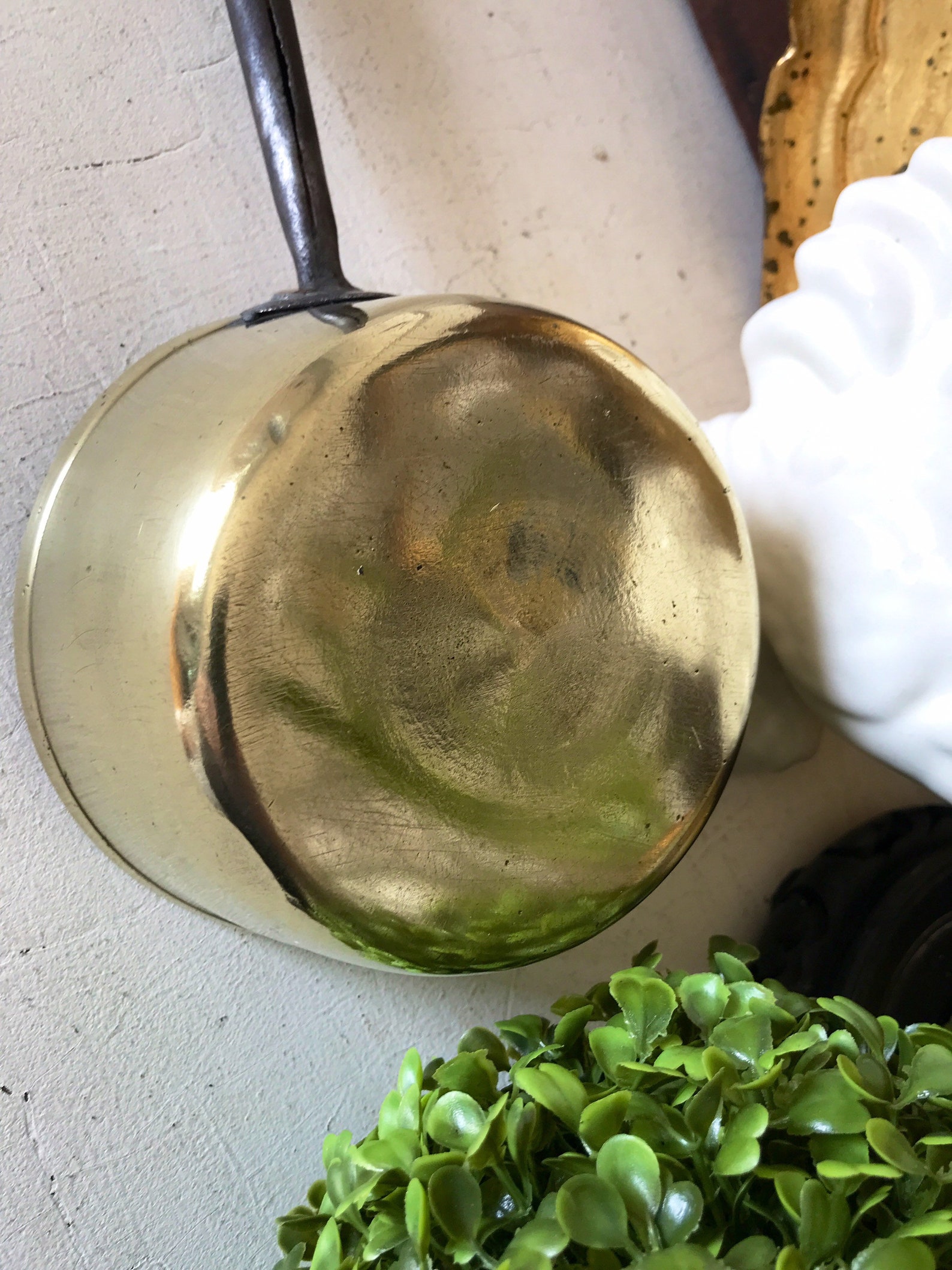 Antique Brass Cookware Pan With Iron Handle - Cast Brass Cook Pot ...