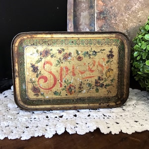 Antique Tin Spice Box - Tin Spice Set - Vintage Tin Spice Box - Antique ...