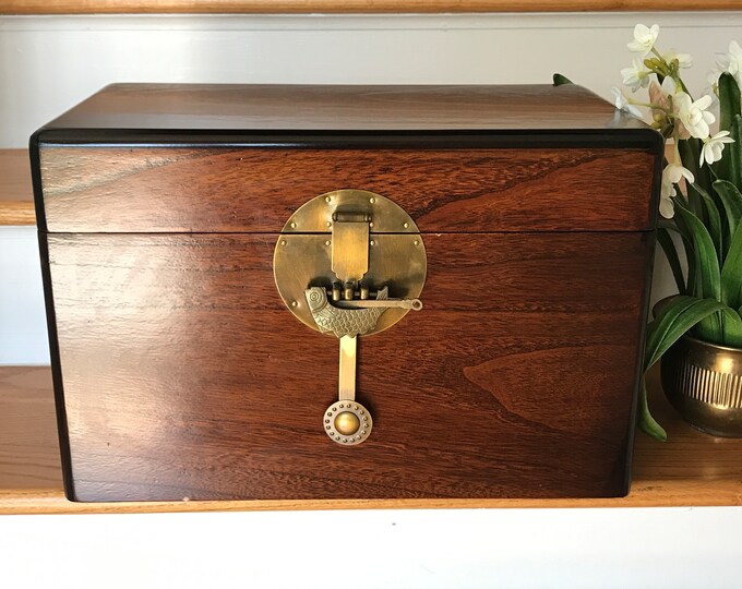 Large Asian Box Chest W/brass Koi Fish Lock - Vintage Chinese Storage ...