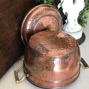 Hammered Copper Pot W/lid & Brass Handles 3.5 QT. Vintage Copper Pot W ...