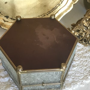 Glass & Brass Mirrored Display Box Vintage Etched Glass Trinket Box ...