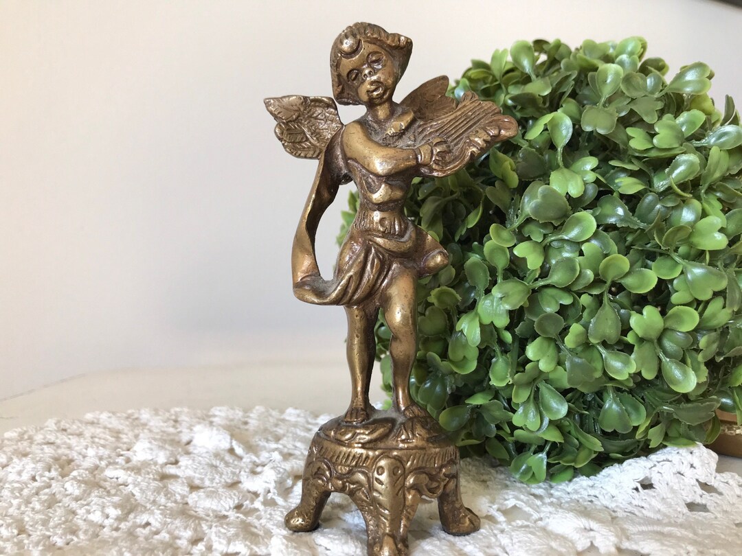 Brass Cherub Figurine - Music Cherub Figurine - Vintage Brass Cherub ...