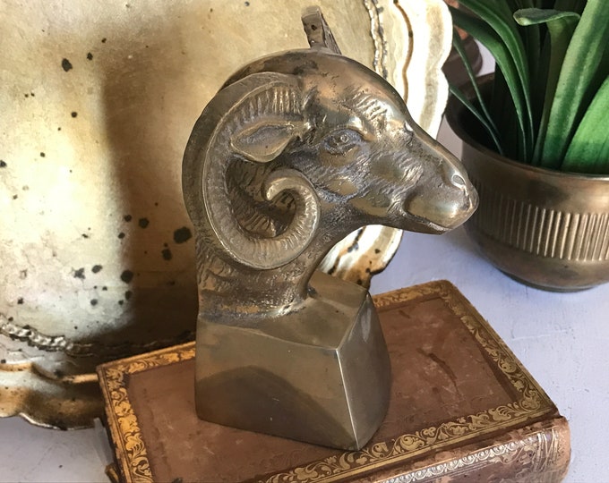 Vintage Brass Rams Head Statue Figurine - Brass Paperweight - UNC ...