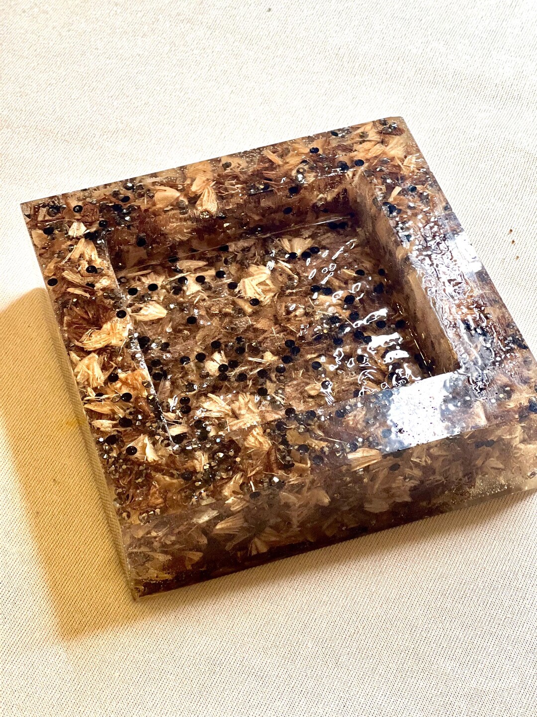 Artisan Handmade Black Walnut Wood Bowl Sparkling Black Gems Natural ...