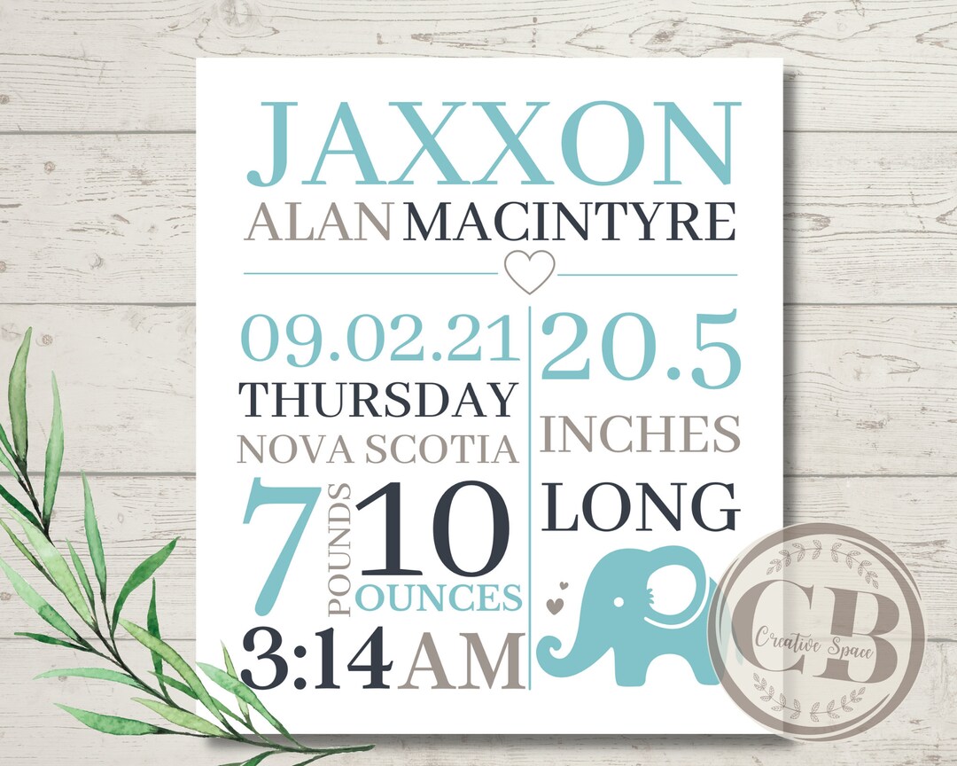 Printable, Custom Baby Birth Information, Newborn Baby Boy Birth Stats ...