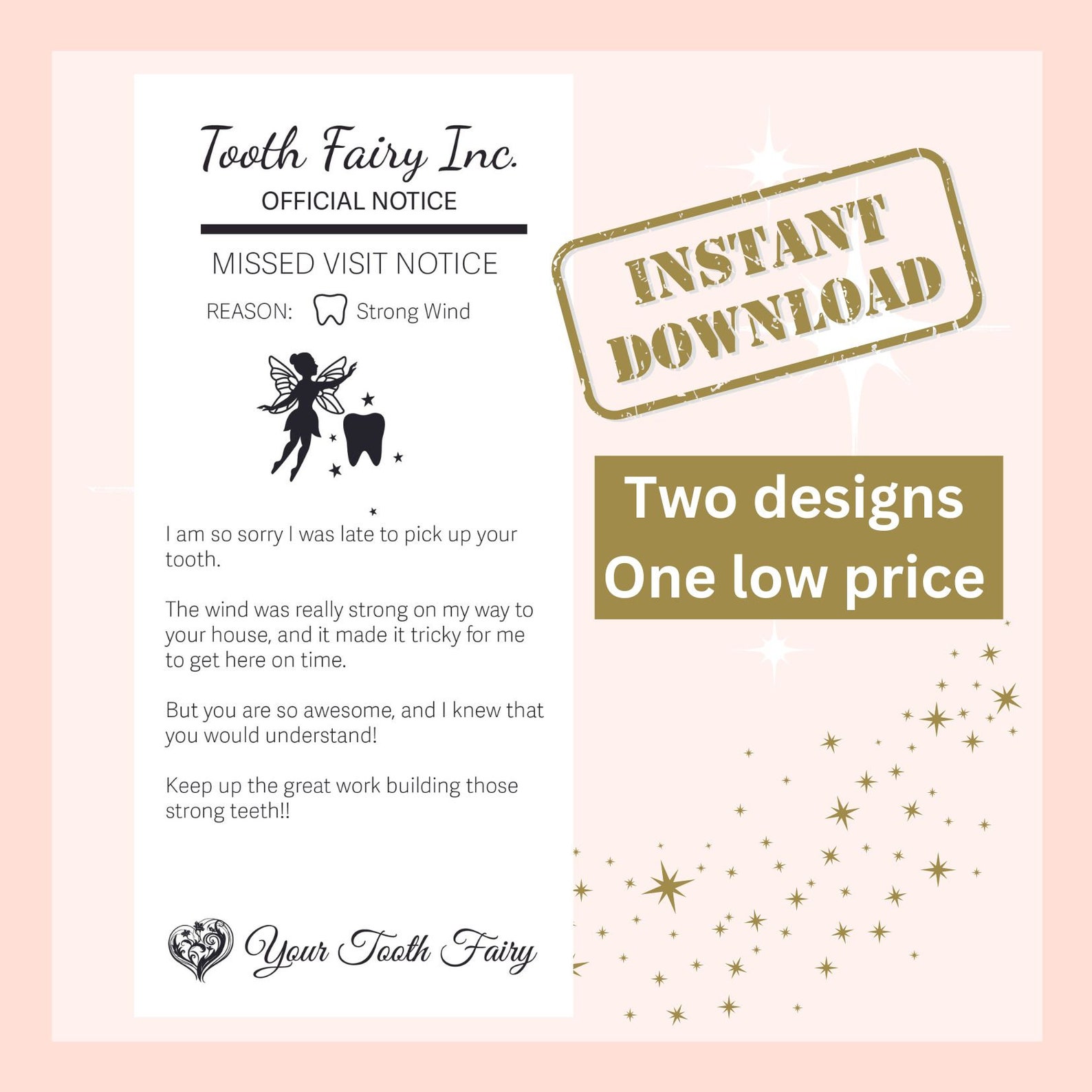 Tooth Fairy Printable Late Notice | Tooth Fairy Apology Note | Tooth ...