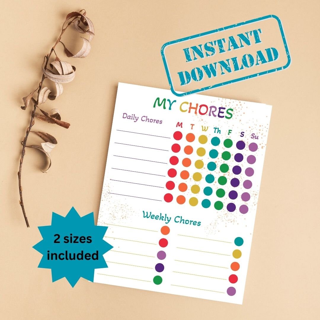 Kids Chore Chart | Ready to Print and Use | Chore Chart Instant ...
