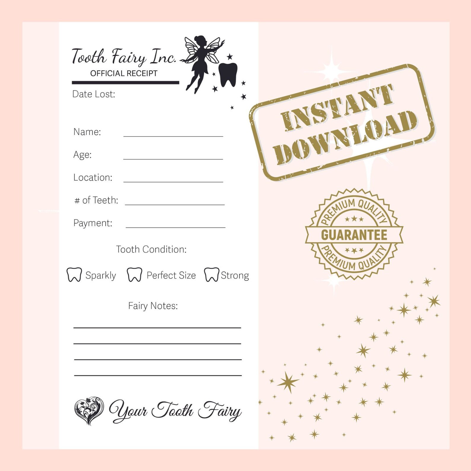 Tooth Fairy Printable Download Receipt Certificate | Fill in Tooth ...