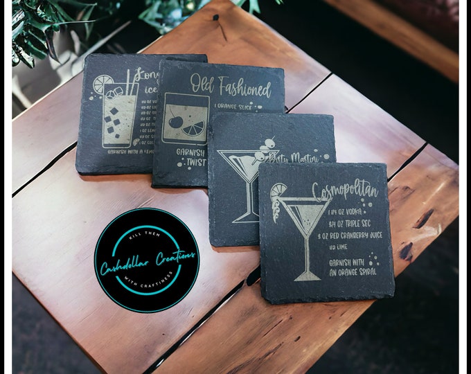 Cocktail Recipe Coasters slate and Cork - Etsy