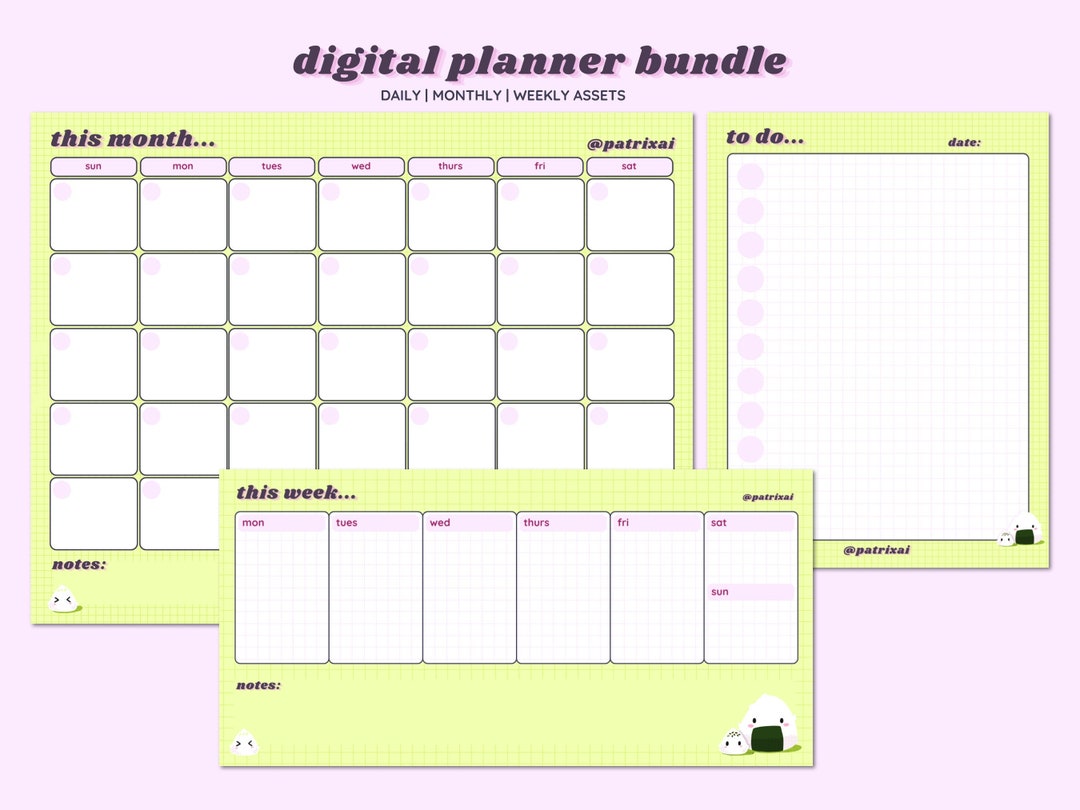 Cute Onigiri Illustration Planner Bundle: Printable Calendar, Todo List ...