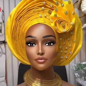 Autogele ,nigeria Gele Headtie Hat, Aso-oke Fabric,gele,headwrap,ready-to-wear Gele,autogele ...