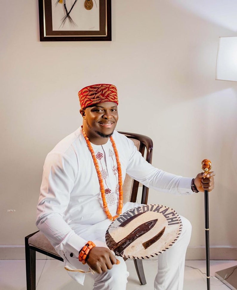 Blue & Gold African Chieftaincy Wedding Hat. Igbo Ozo Cap - Etsy