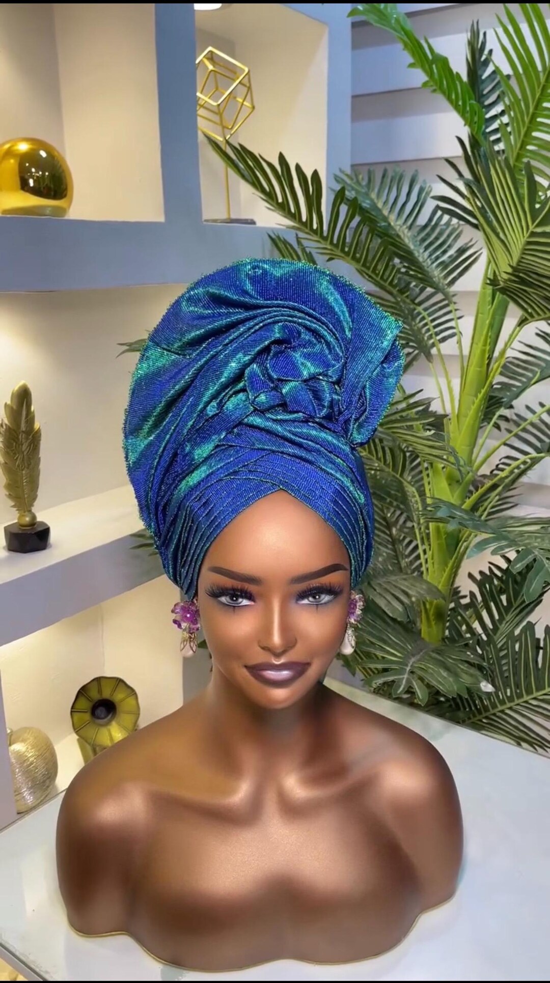 African Gele, Pre Styled Head Tie, Auto Gele, Turban Headband Women ...