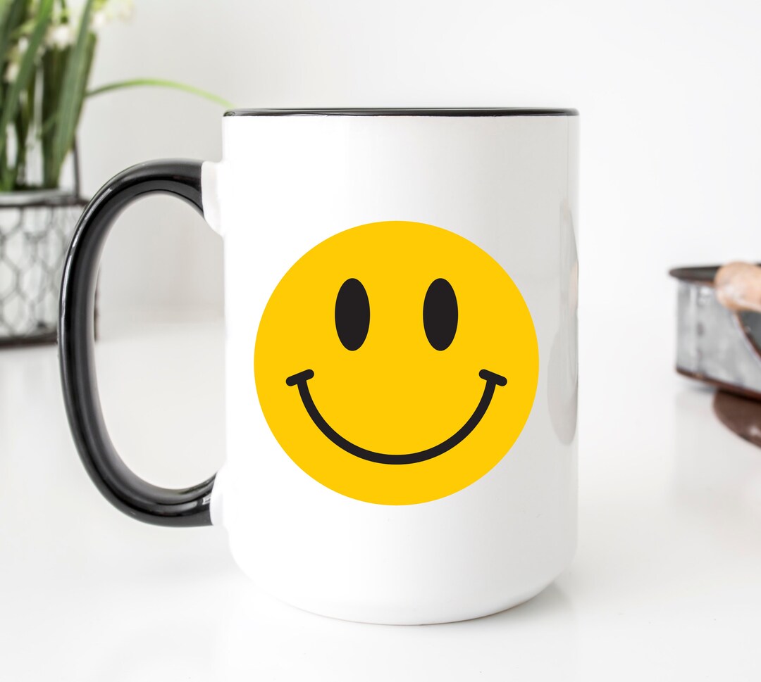 Graphic Trendy Mugs, Preppy Smiley Face Coffee Mug, Happy Retro Face ...