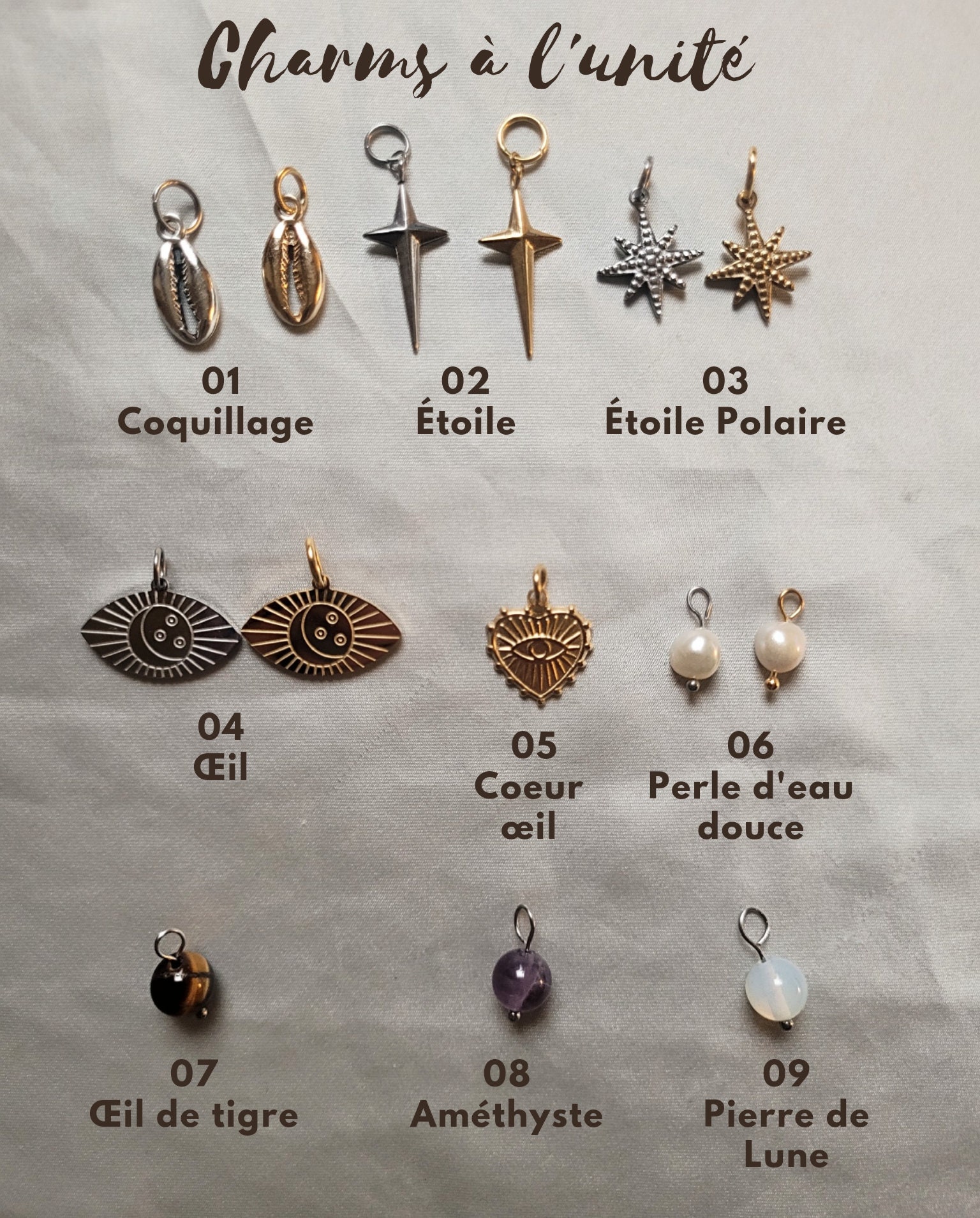 Collier modulable et interchangeable avec mousqueton et charms en acier ...