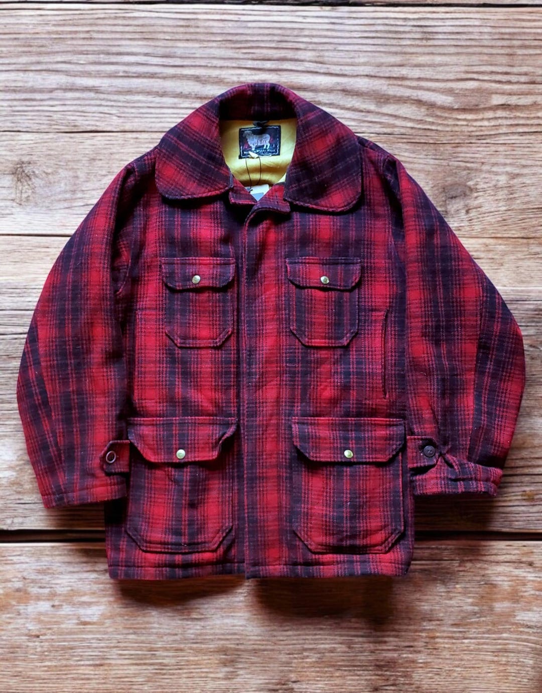 Vintage 1950's Woolrich Mackinaw Jacket. Red and Black Plaid Wool Coat ...