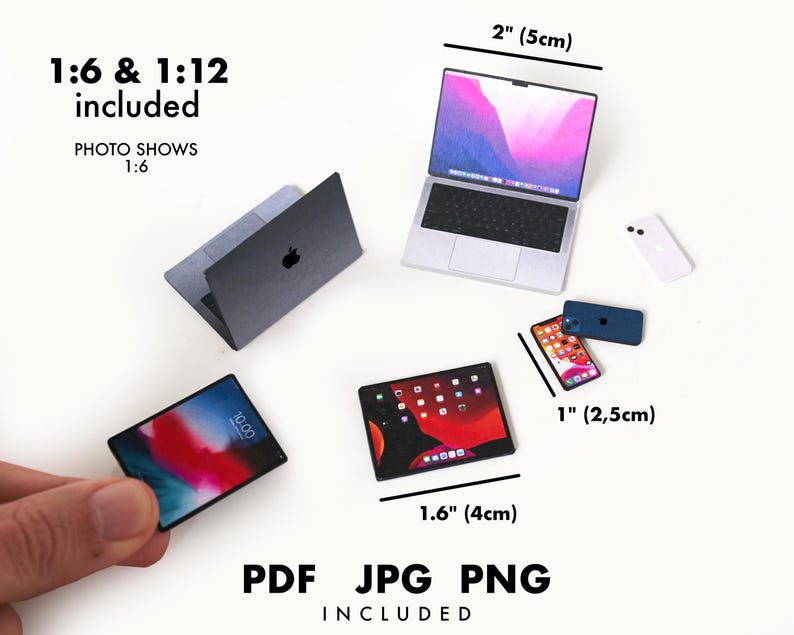 Miniature Printable APPLE Tech Devices, Smartphone, Laptop, Tablet, DIY ...