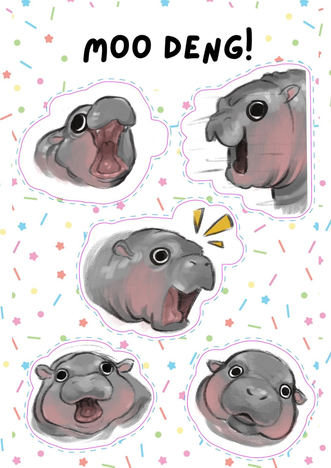 Moo Deng-baby Hippo-stickers-sticker Sheet - Etsy