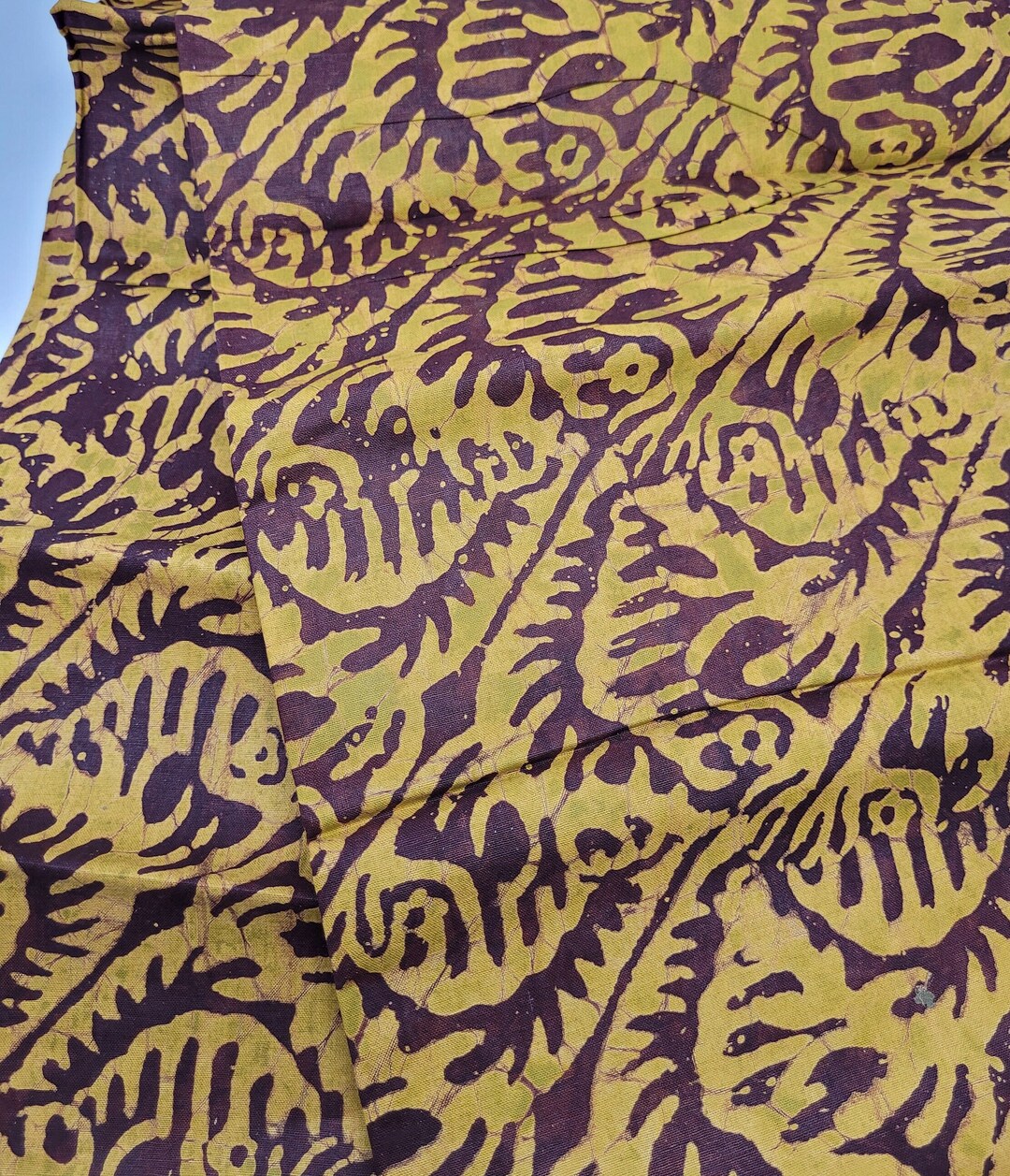 African Tie Dye Batik Cotton Fabric: Mustard Yellow & Brown Adire Print ...
