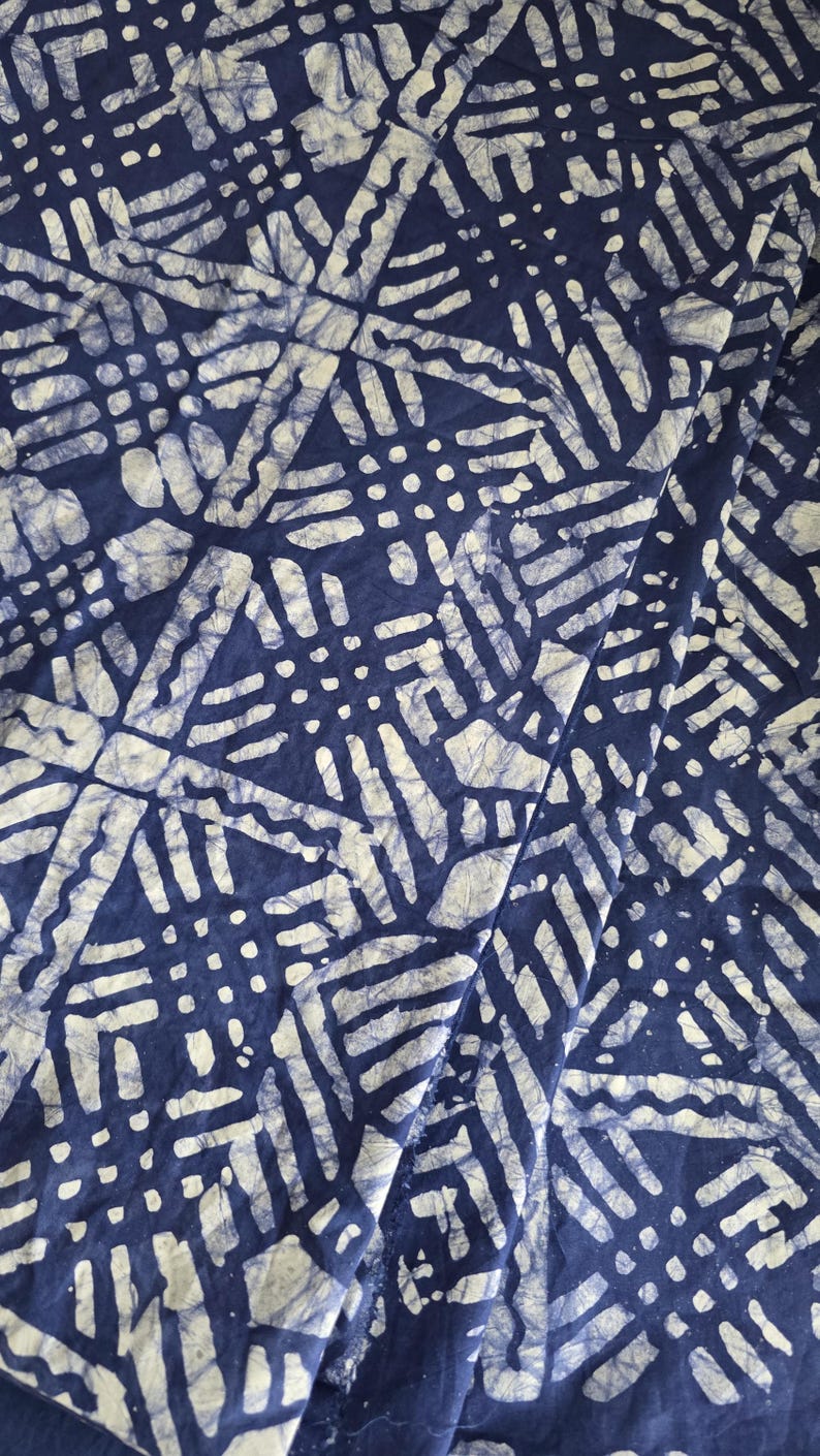 African Adire Batik Fabric by the Yard Blue Print Tie Dye for Crafts ...
