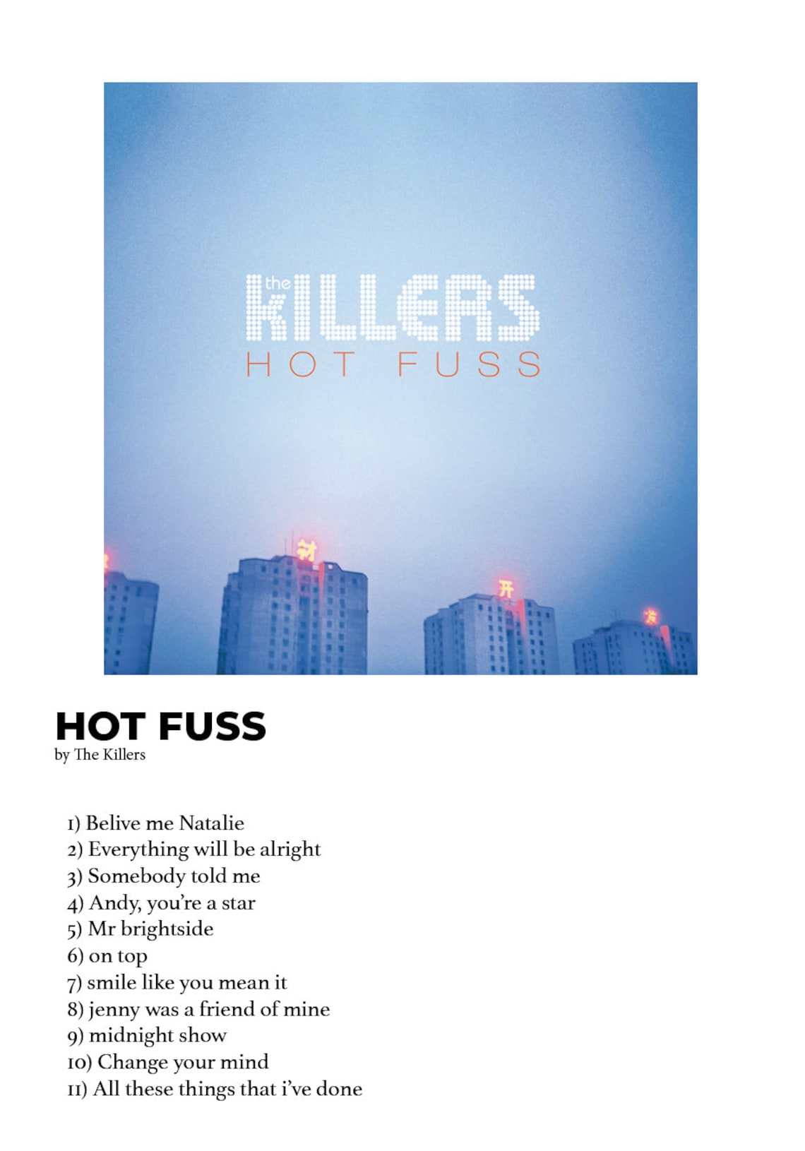 The Killers Hot Fuss Album Poster Etsy