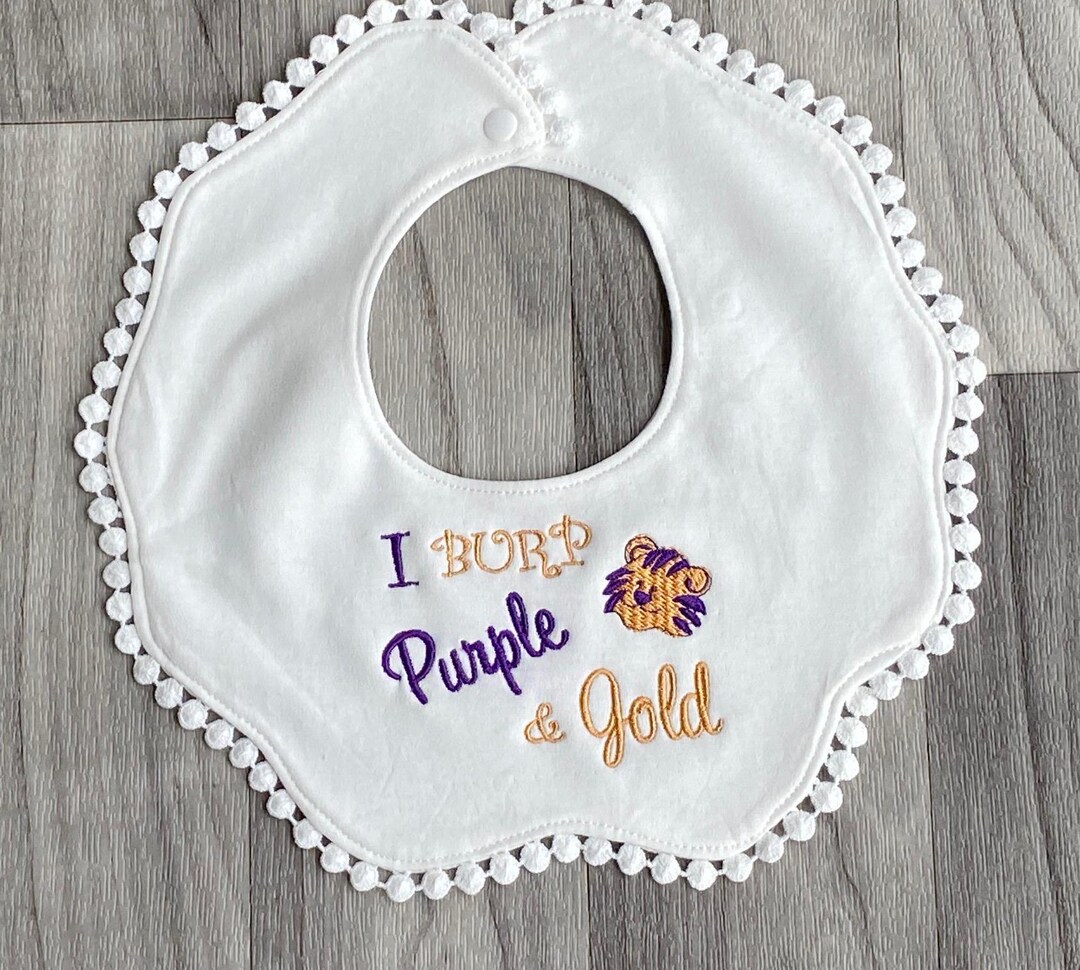 Adorable Baby Drool Bibs - Baby Tiger - I Burp Purple & Gold! PRICE ...