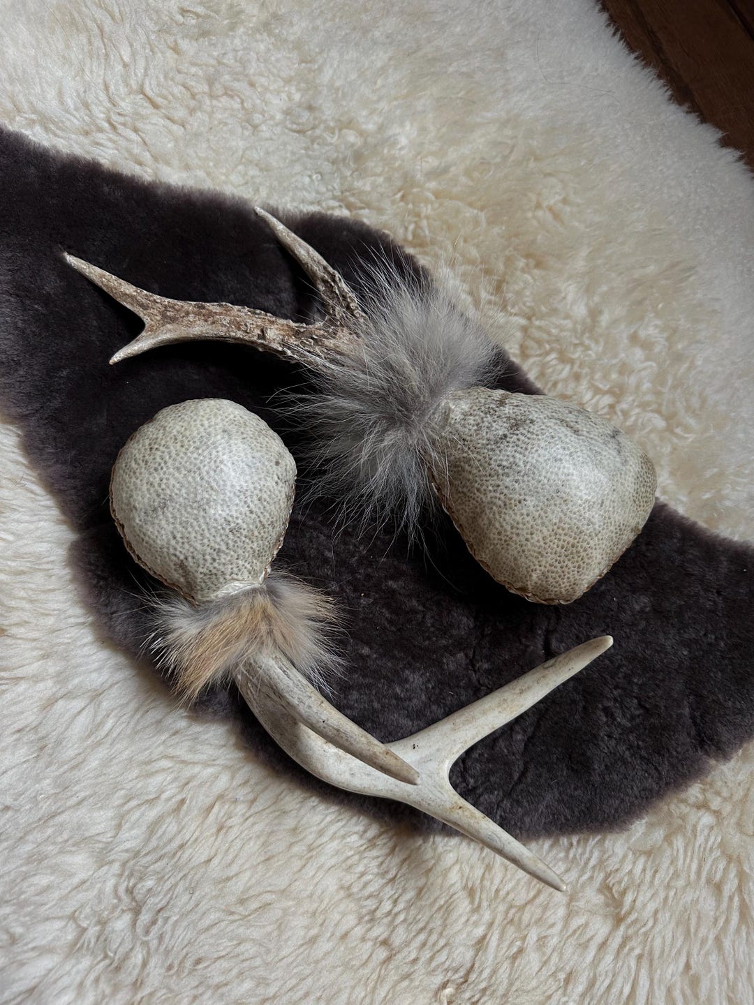 Handmade Shamanic Rattle: Large Deer Antler, Coyote Fox Fur, Made to ...