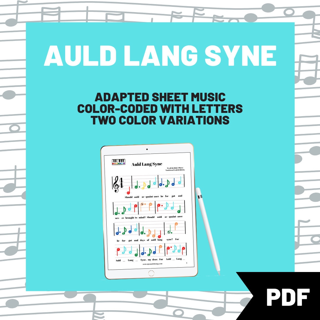 Auld Lang Syne Lead Sheet Beginner Music (pre-staff/color Coded/with ...