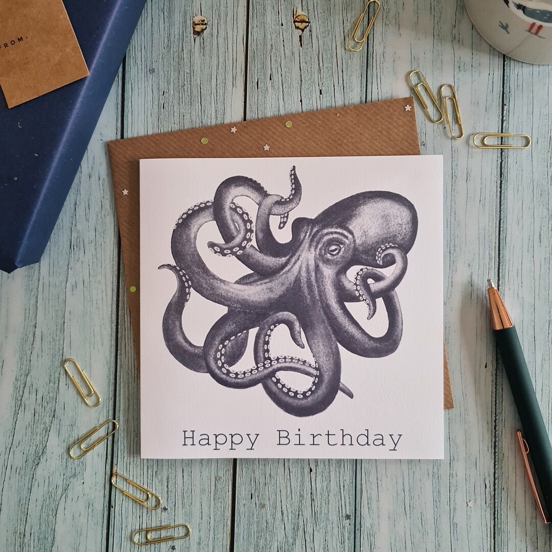 Octopus Birthday Card Animal Birthday Card Handmade Card - Etsy