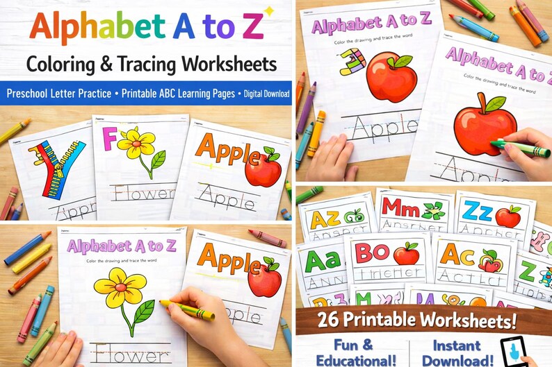 Alphabet Coloring & Tracing Worksheets A-Z | Preschool Learning ...