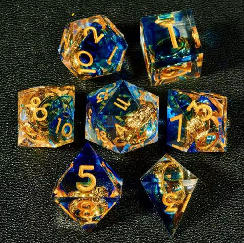 LOTR Lord of the Rings Inspired Dnd Dice Set - Transparent Blue & Clear ...