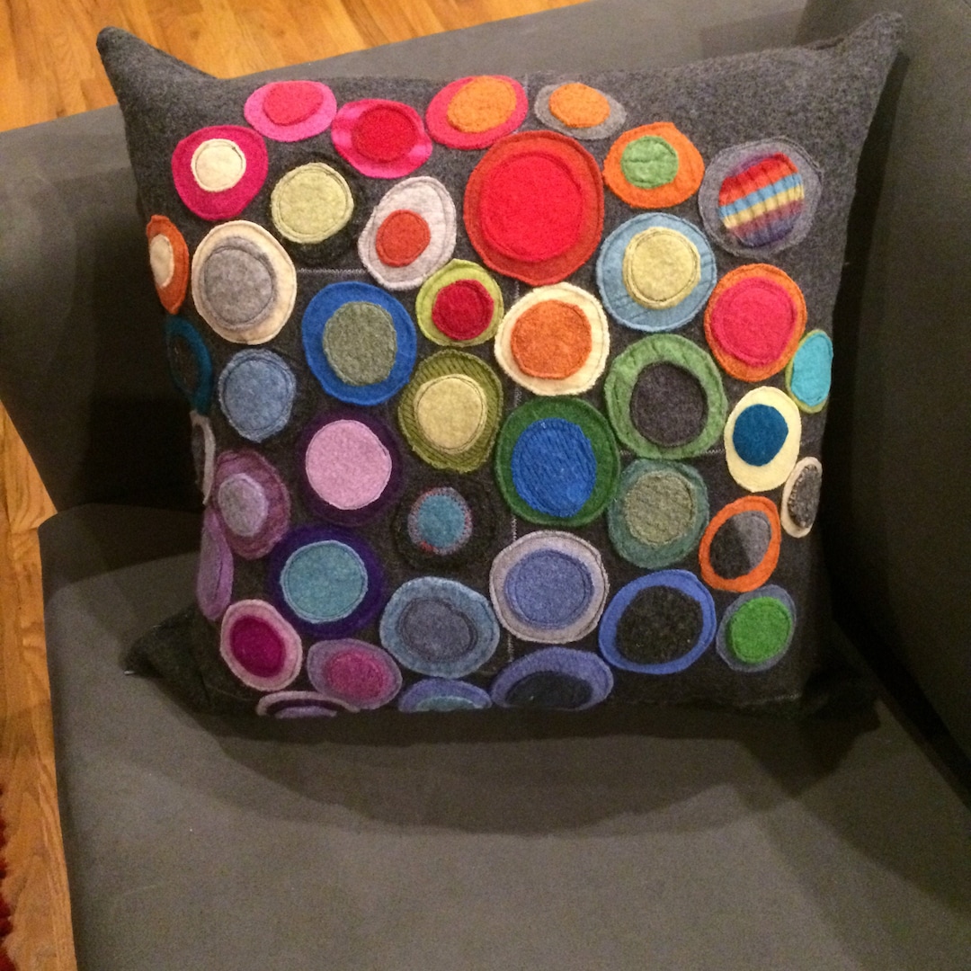 Rainbow Circles Handmade Felted Wool Pillow - Etsy
