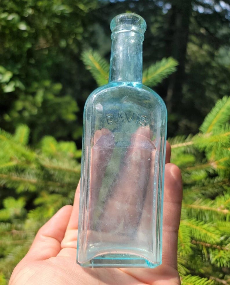 Beautiful Old Pain Killer Remedy Bottle! 1890's Deep Aqua Davis ...