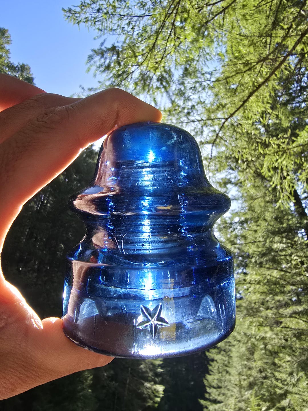 1 Big Old Blue Star Insulator!great Antique Blue Insulator With Star ...