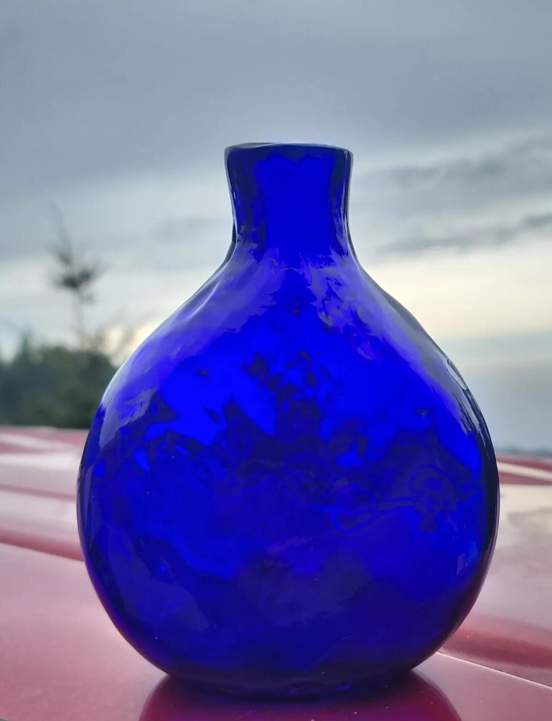 Great Old Deep Cobalt Flask! Antique Dark Blue Whittled Handblown ...