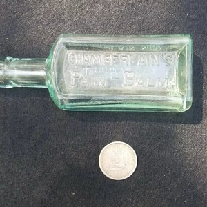 Choice Antique Chamberlain's Pain Balm Bottle! Old Clean Deep Aqua Iowa ...