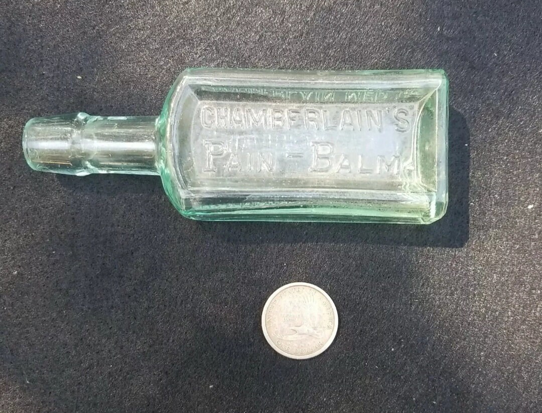 Choice Antique Chamberlain's Pain Balm Bottle! Old Clean Deep Aqua Iowa ...