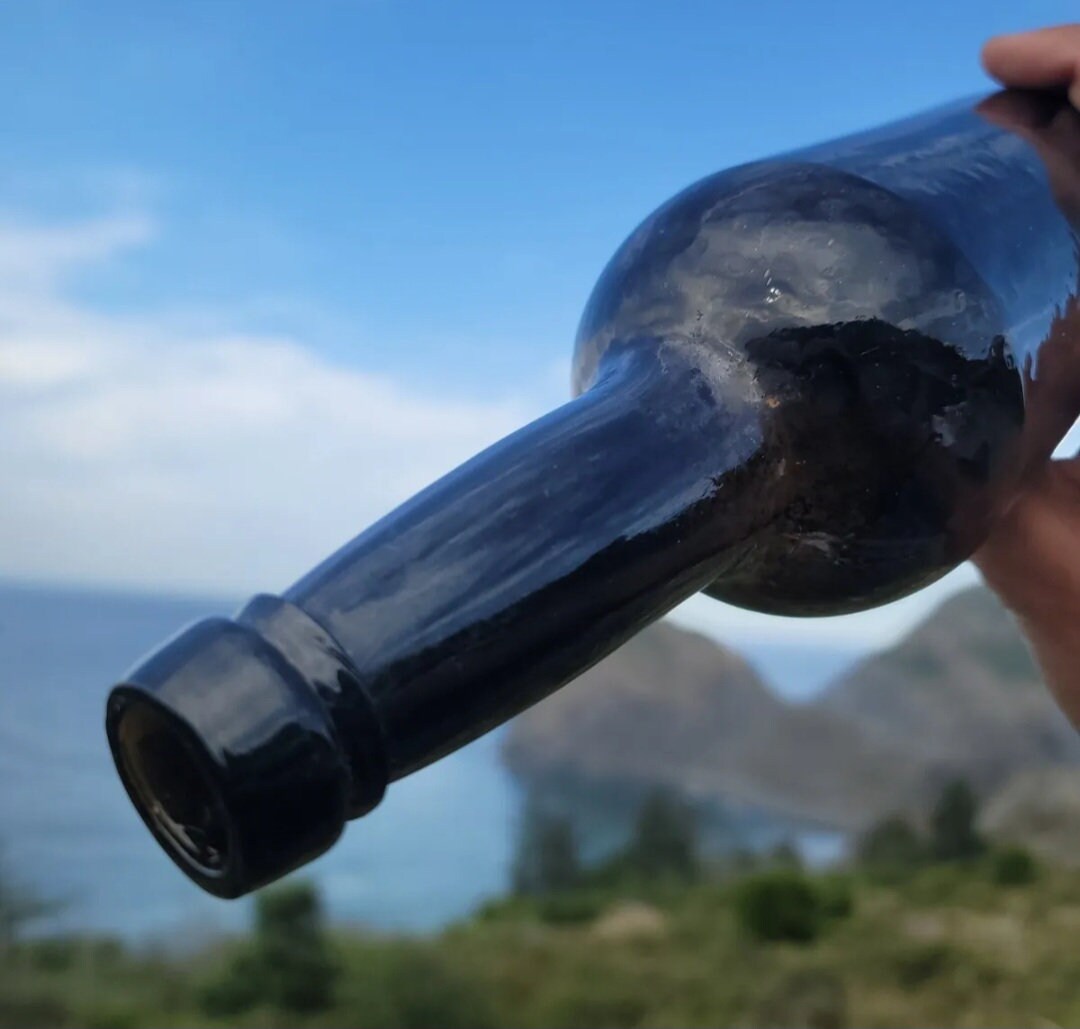 Remarkable 1810's Primitive RUM Bottle! Neat Antique Black Glass LIQUOR ...