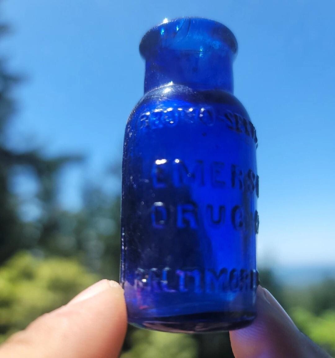 Tiny Real Pretty Old Baby Cobalt Bromo Bottle! Antique Mini Deep Blue ...
