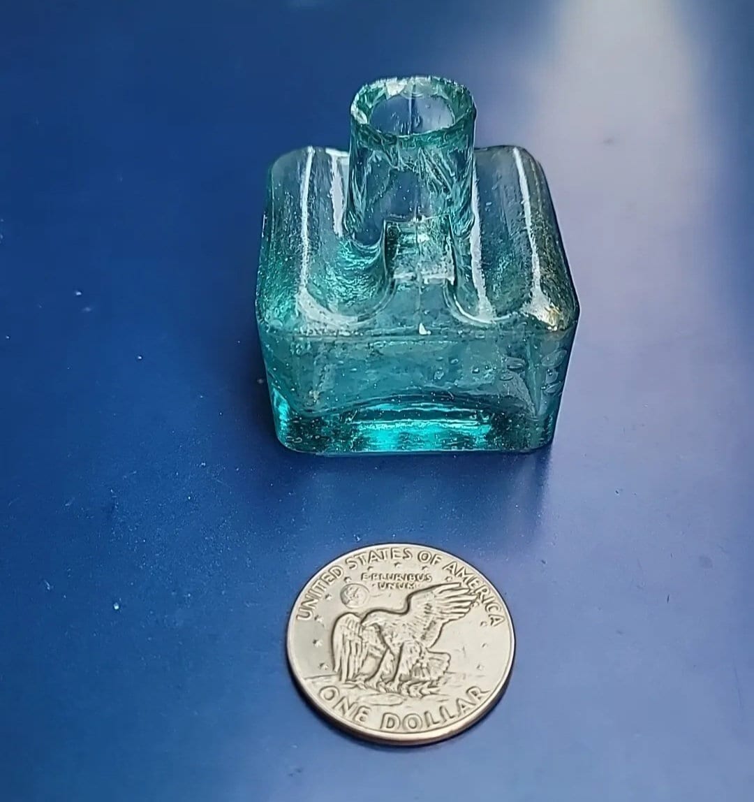 1890s Excellent Large Old Deep Aqua Inkwell. Beautiful Antique Ink ...