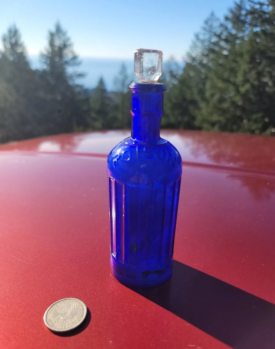 Old Cobalt Poison Bottle With Glass Top! Antique Dark Blue English ...